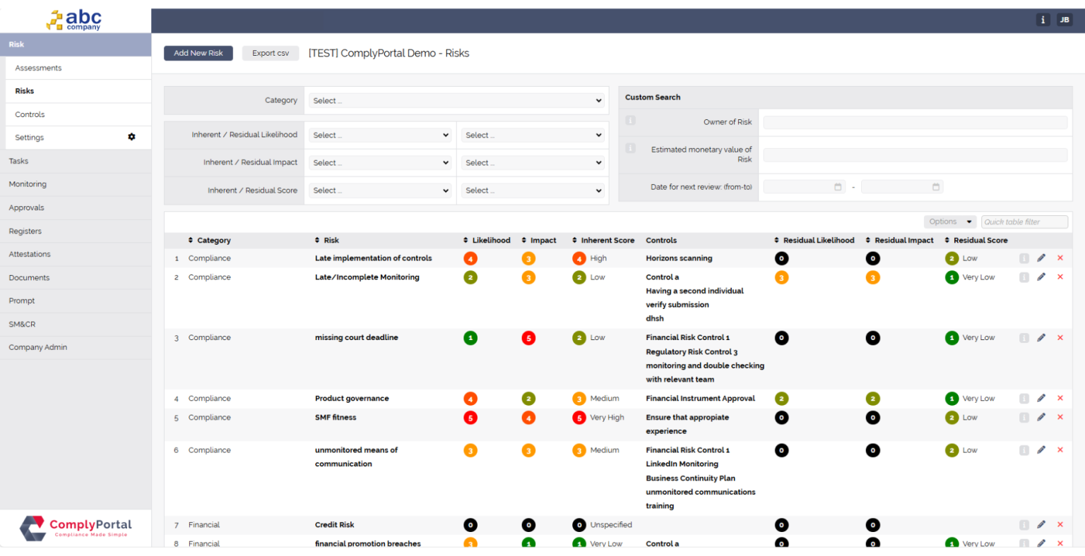 Identify, Score & Manage Enterprise Risks | ComplyPortal